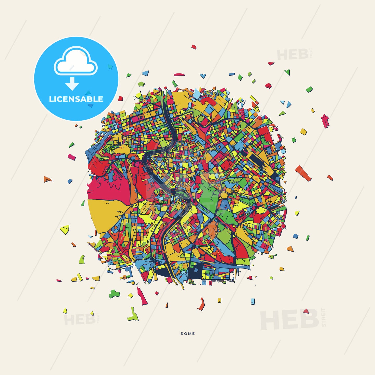 Rome Italy Colorful Confetti Map – HEBSTREITS