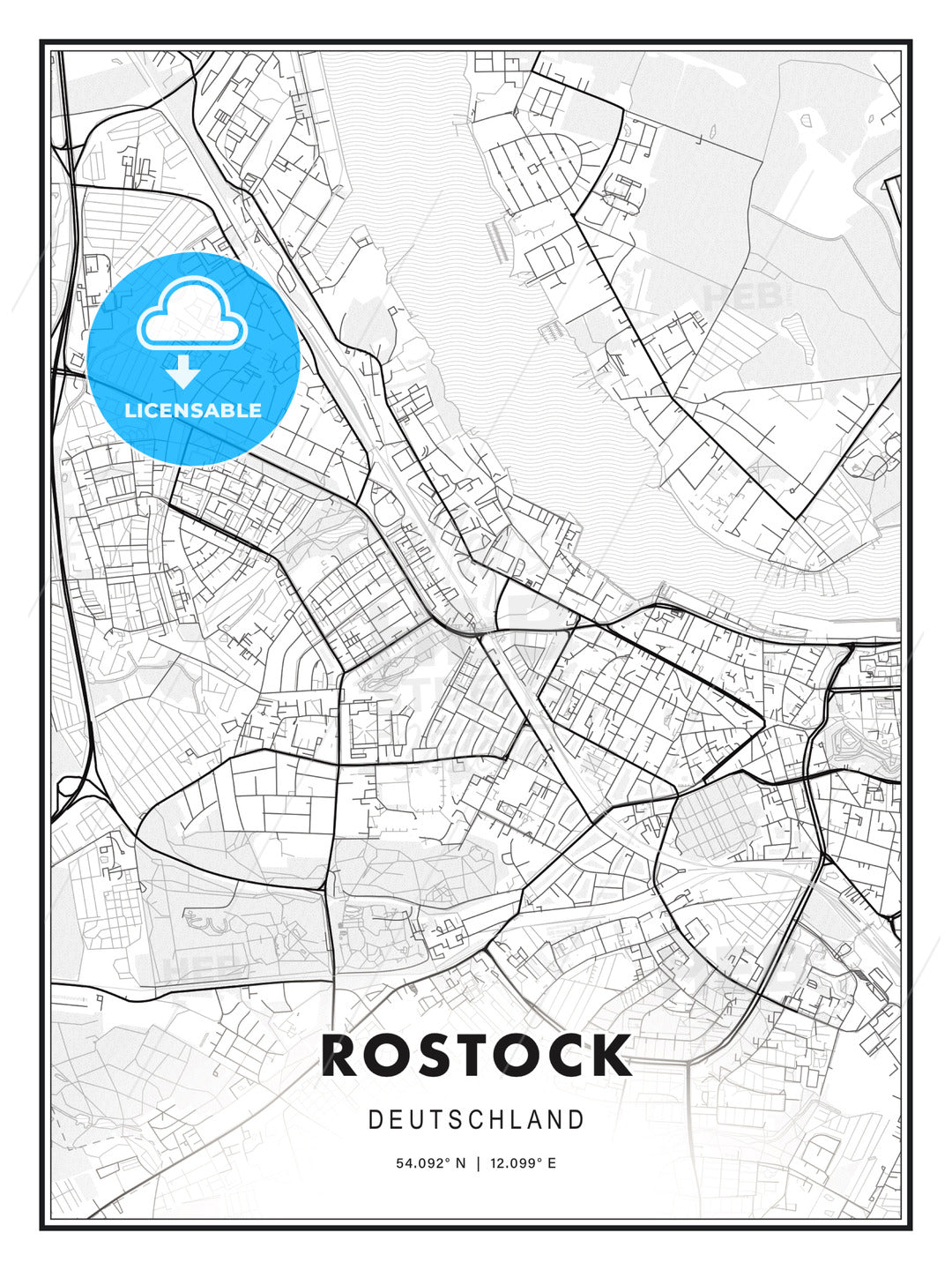 Rostock, Germany, Modern Map Print Template in Various Formats - HEBSTREITS