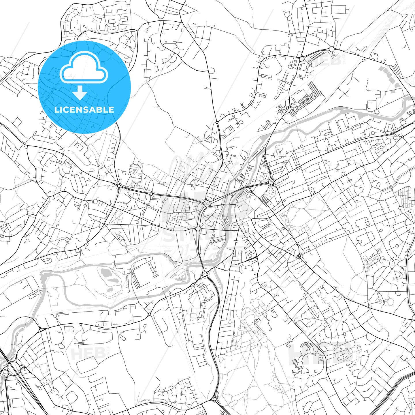 Rotherham, England, Uk, Vector Map - Light – HEBSTREITS