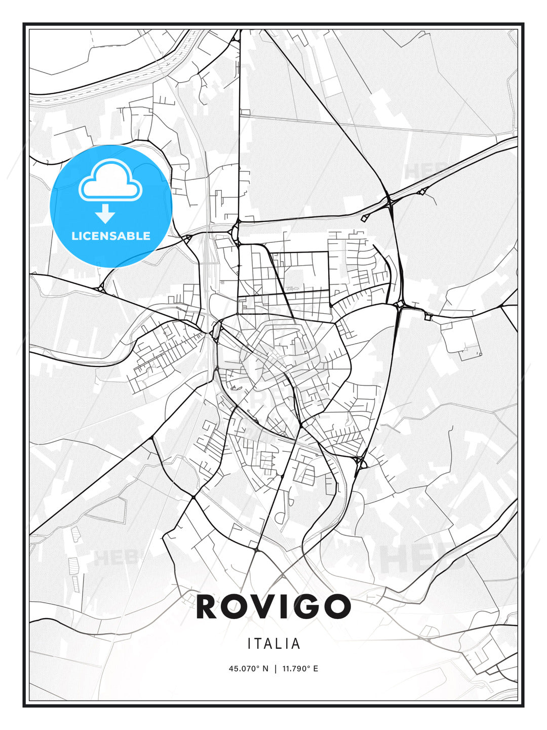 Rovigo, Italy, Modern Map Print Template in Various Formats - HEBSTREITS