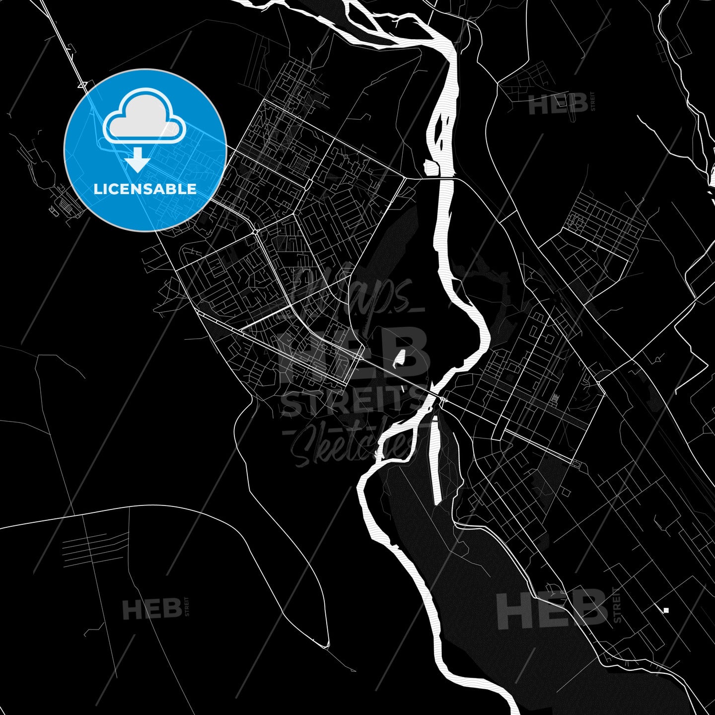 Rustavi, Georgia PDF vector map black and white - HEBSTREITS