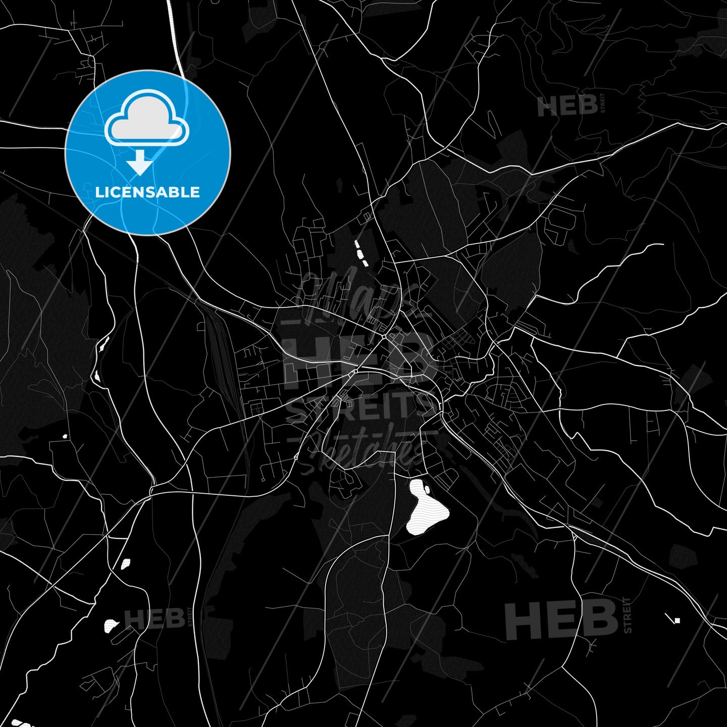 Saalfelden, Austria PDF vector map black and white - HEBSTREITS