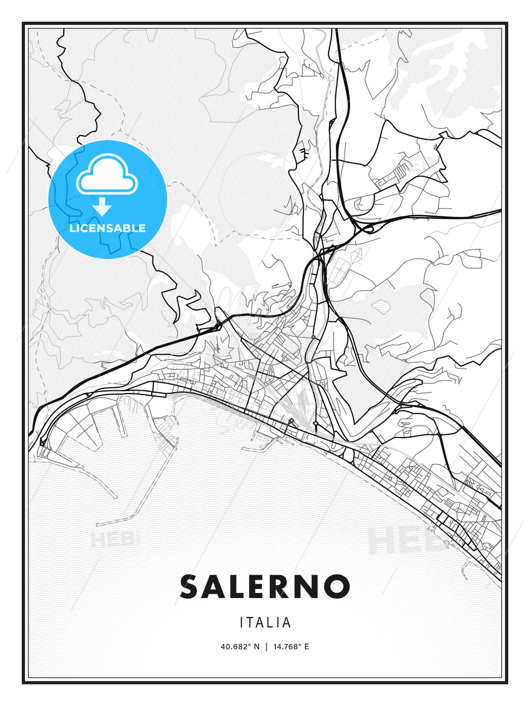 Salerno, Italy, Modern Map Print Template in Various Formats - HEBSTREITS