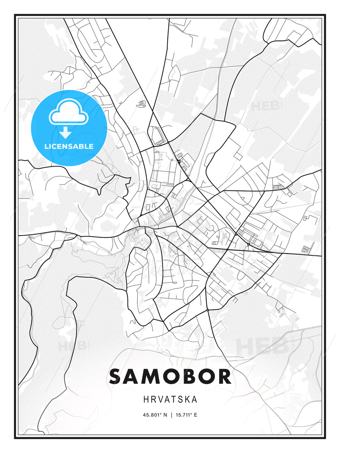 Samobor, Croatia, Modern Map Print Template in Various Formats - HEBSTREITS