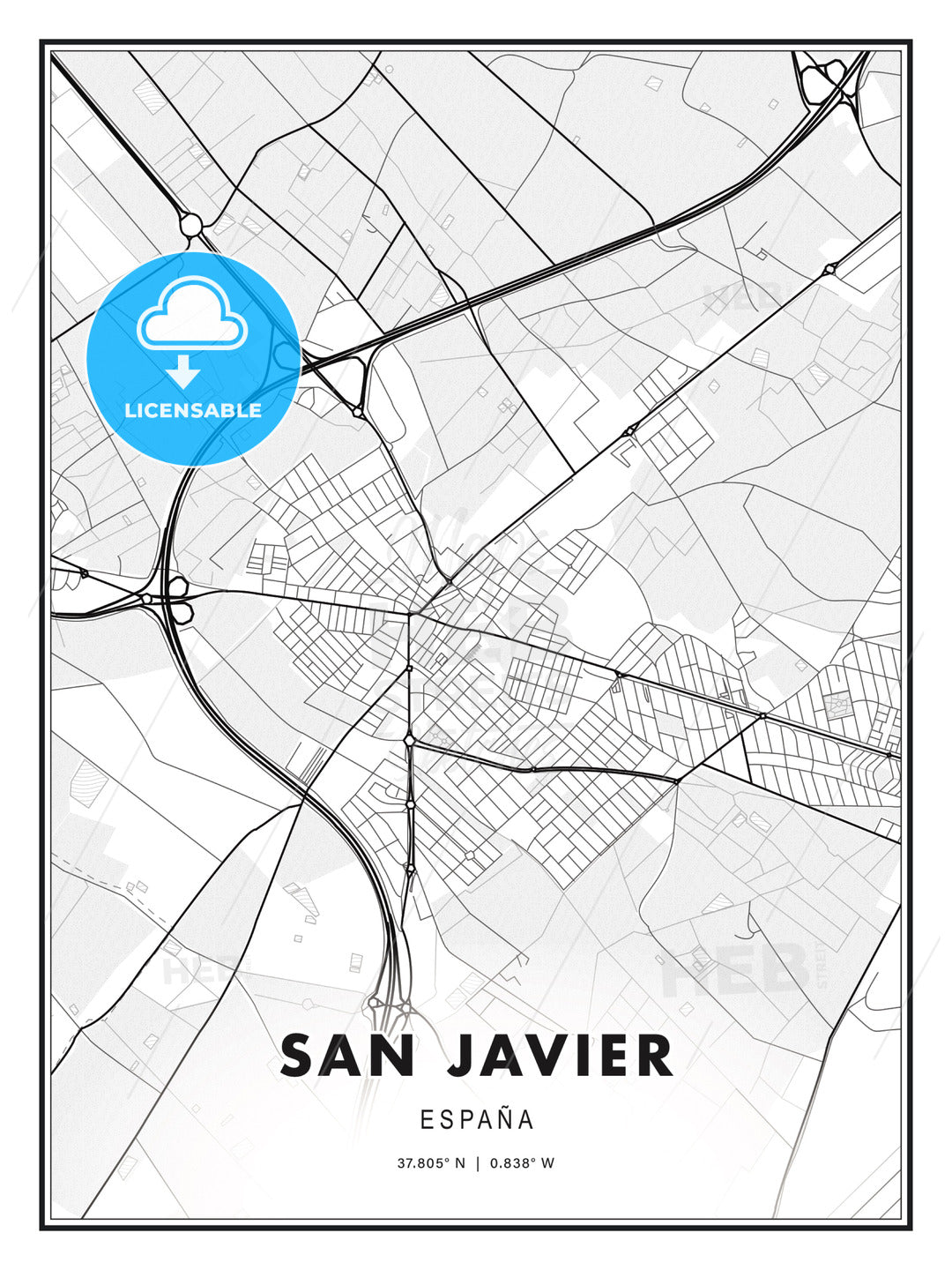 San Javier, Spain, Modern Map Print Template in Various Formats ...