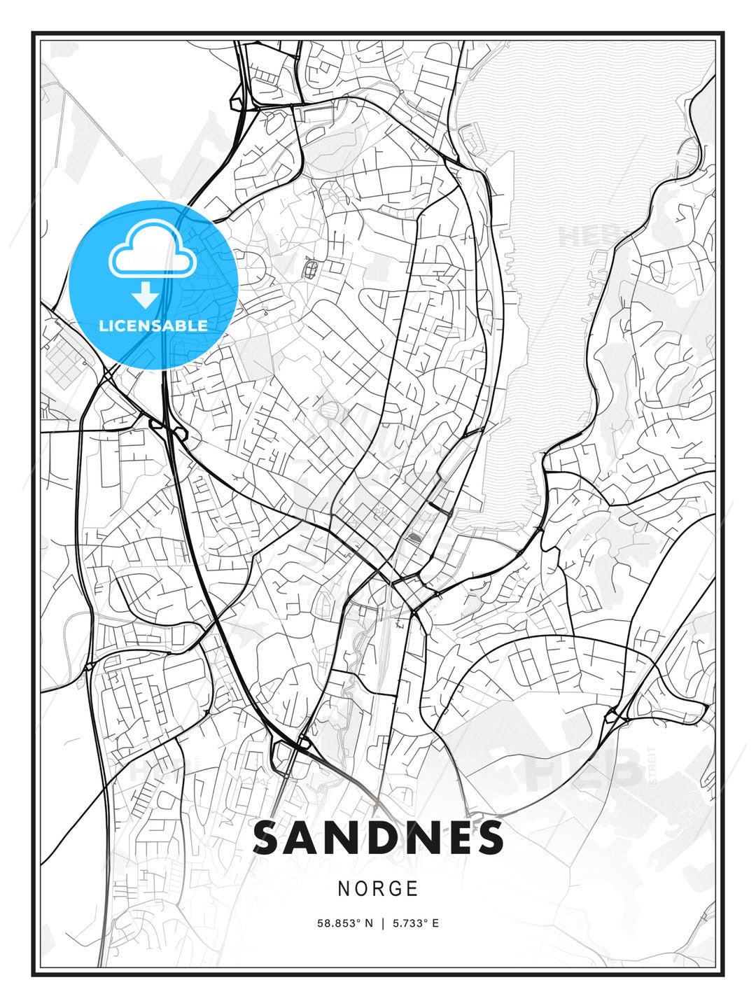 Sandnes, Norway, Modern Map Print Template in Various Formats - HEBSTREITS