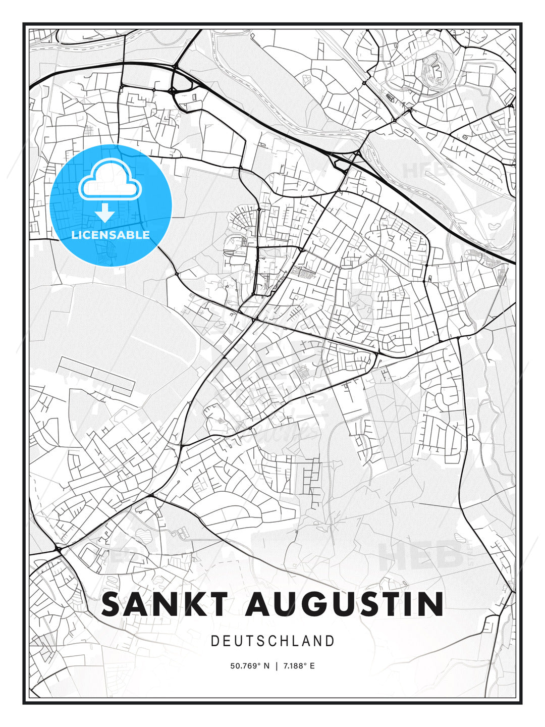 Sankt Augustin, Germany, Modern Map Print Template in Various Formats ...