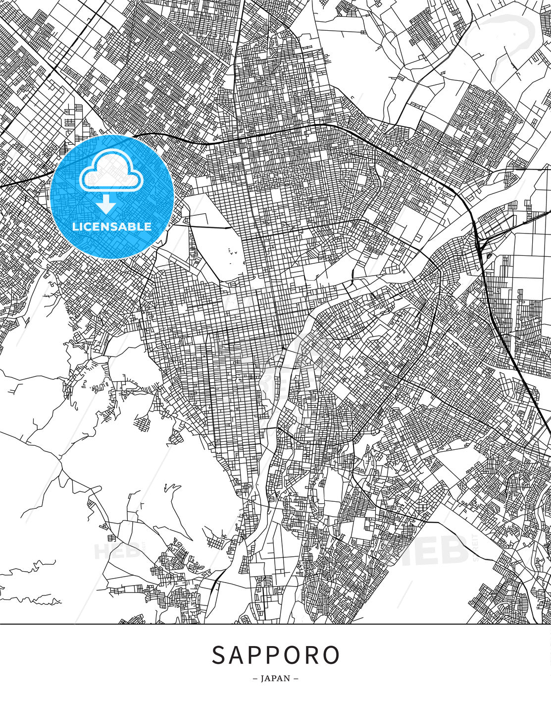 Sapporo, Japan, Map Poster Borderless Print Template – HEBSTREITS