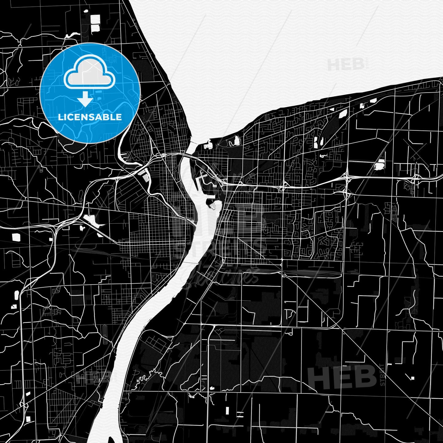 Sarnia, Canada Pdf Vector Map Black And White – HEBSTREITS