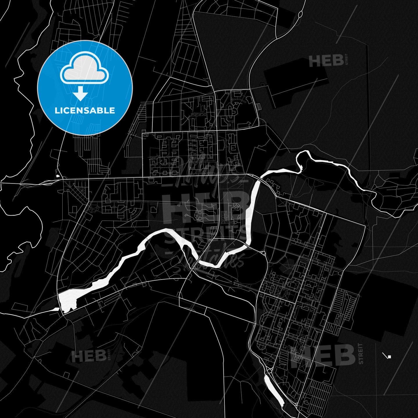 Sarov, Russia PDF vector map black and white - HEBSTREITS