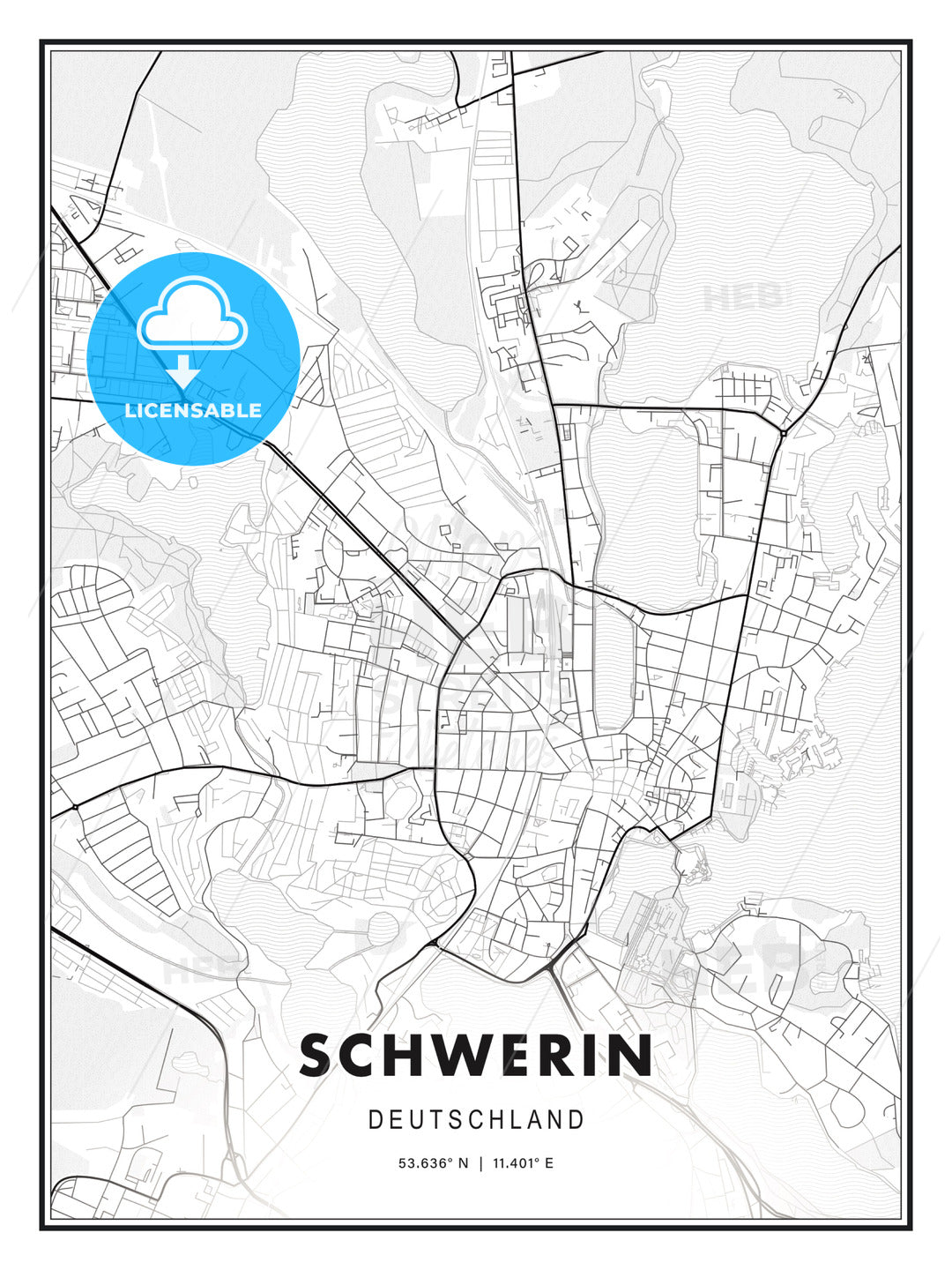 Schwerin, Germany, Modern Map Print Template in Various Formats ...