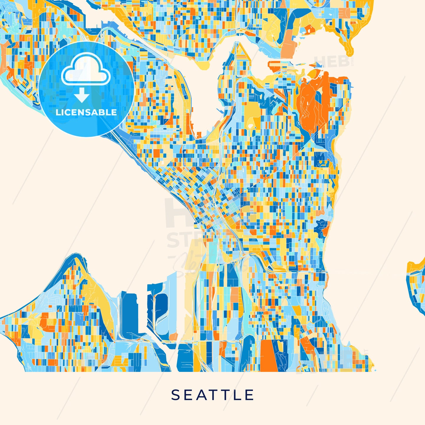 Seattle colorful map poster template - HEBSTREITS