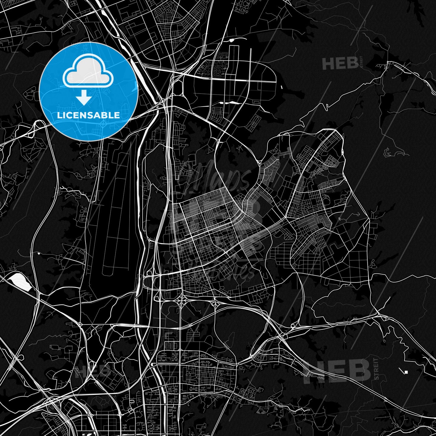 Seongnam, South Korea Pdf Vector Map Black And White – HEBSTREITS