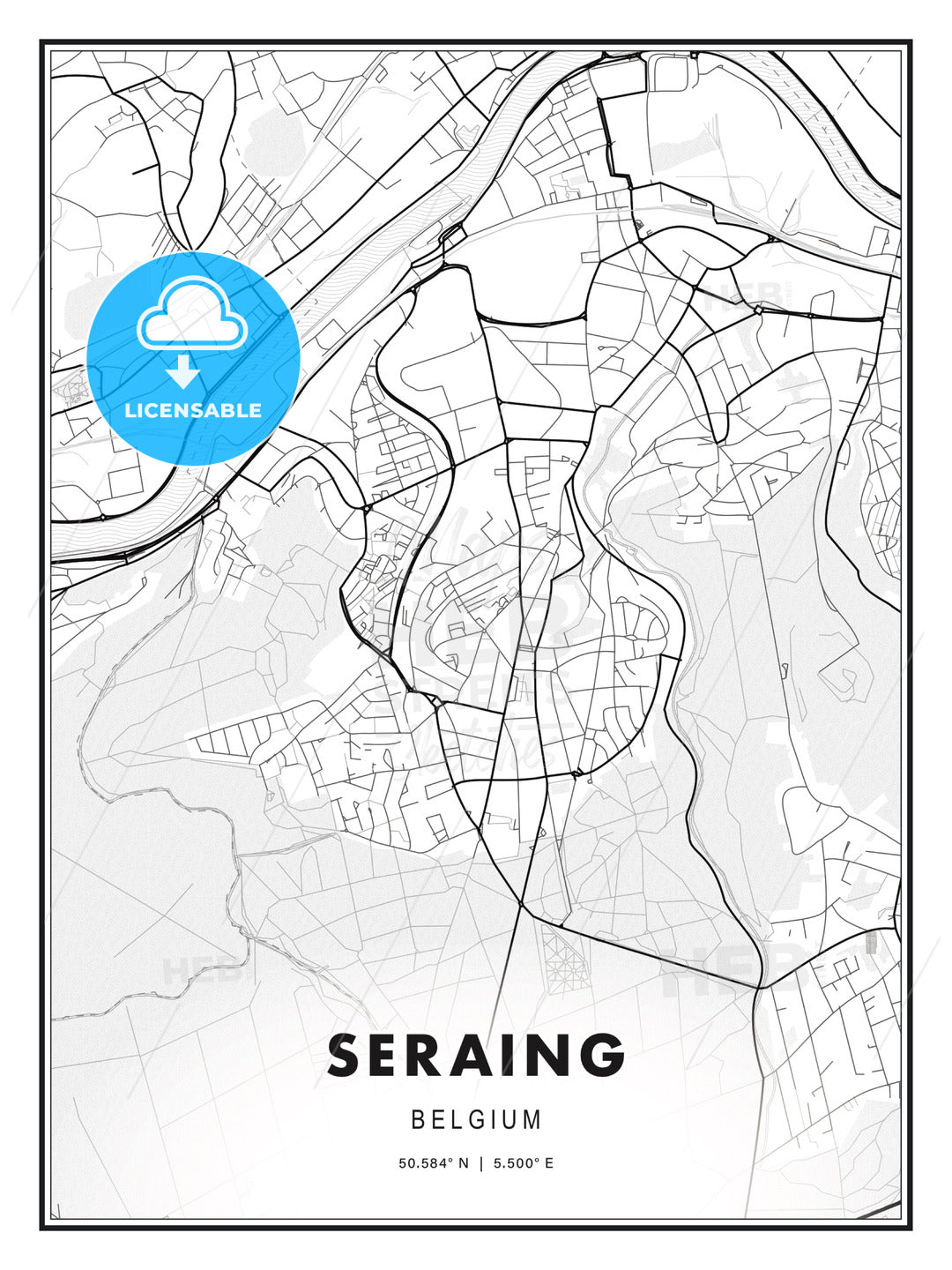 Seraing, Belgium, Modern Map Print Template in Various Formats - HEBSTREITS