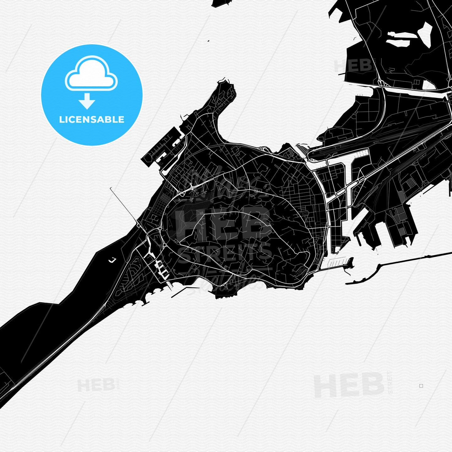 Sète, France Pdf Vector Map Black And White – HEBSTREITS