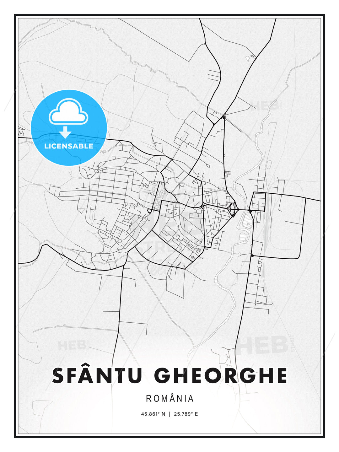 Sfântu Gheorghe, Romania, Modern Map Print Template in Various Formats - HEBSTREITS