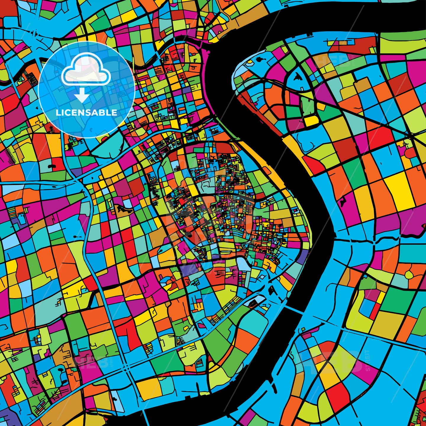 Shanghai, China, Colorful Vector Map On Black – HEBSTREITS