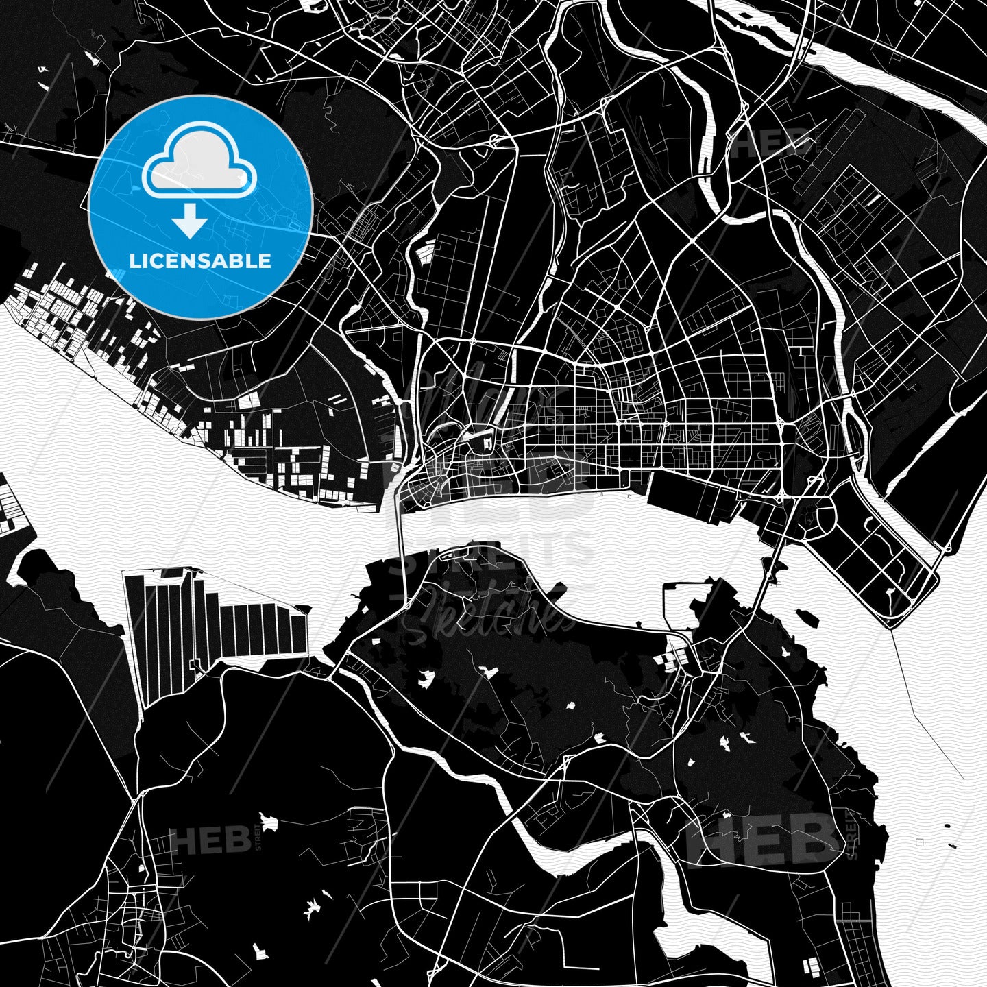 Shantou, China Pdf Vector Map Black And White – HEBSTREITS