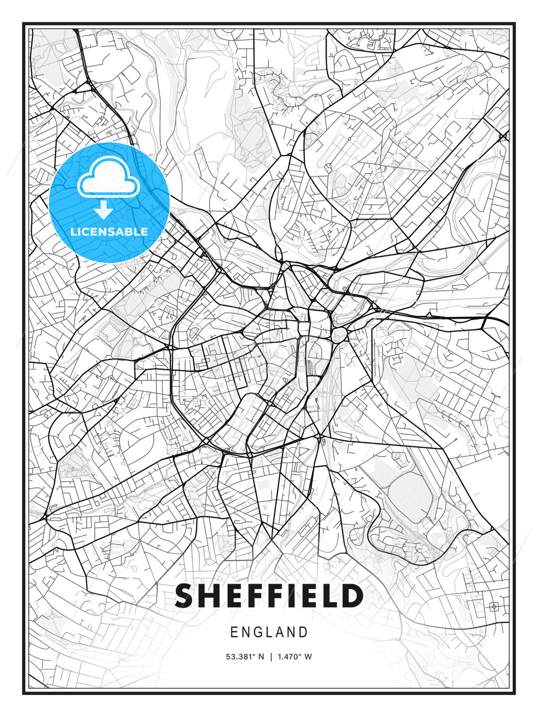 Sheffield, England, Modern Map Print Template in Various Formats ...