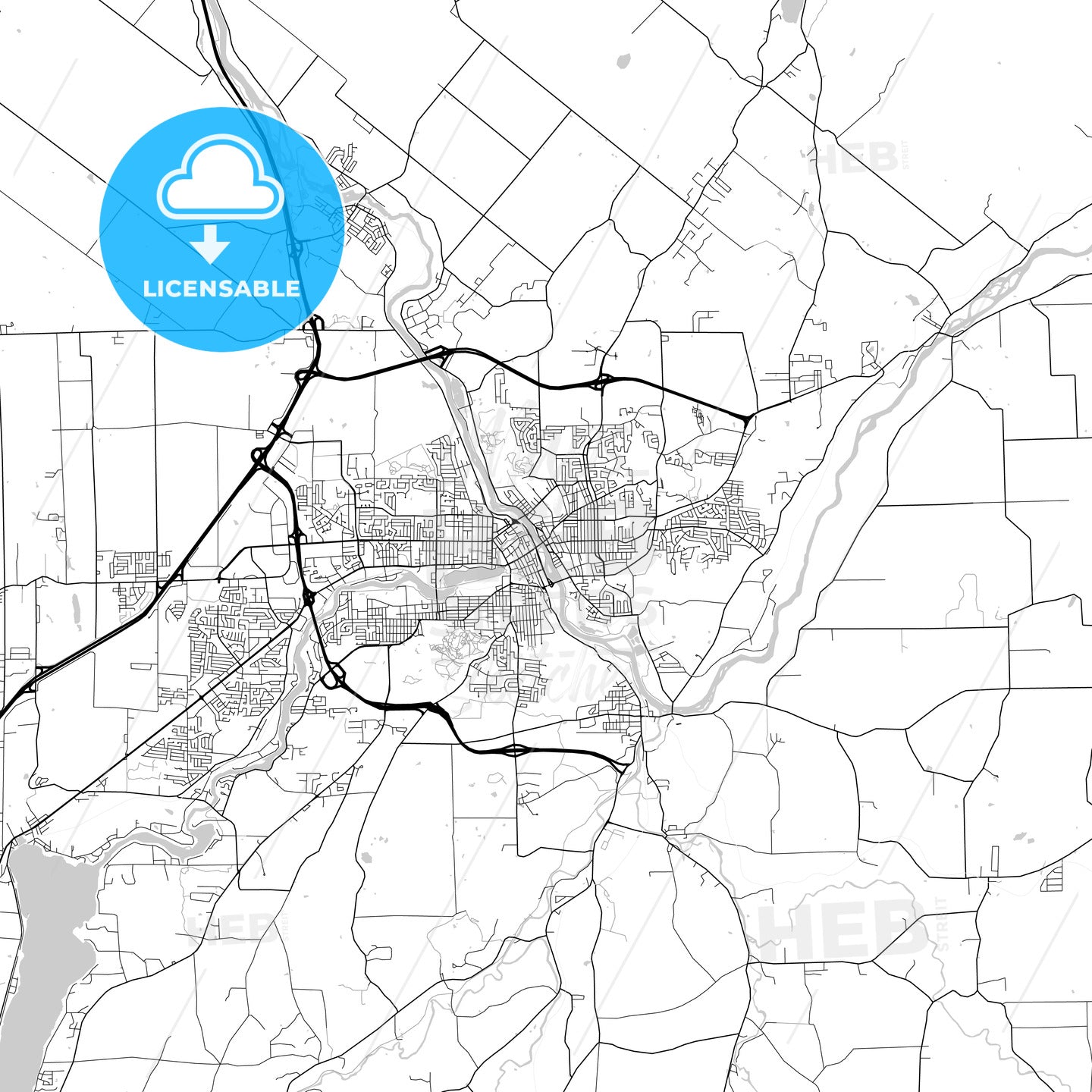 Sherbrooke, Quebec, Downtown City Map, Light – HEBSTREITS