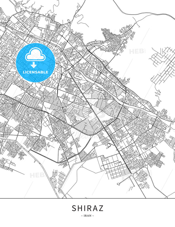 Shiraz, Iran, Map Poster Borderless Print Template – HEBSTREITS