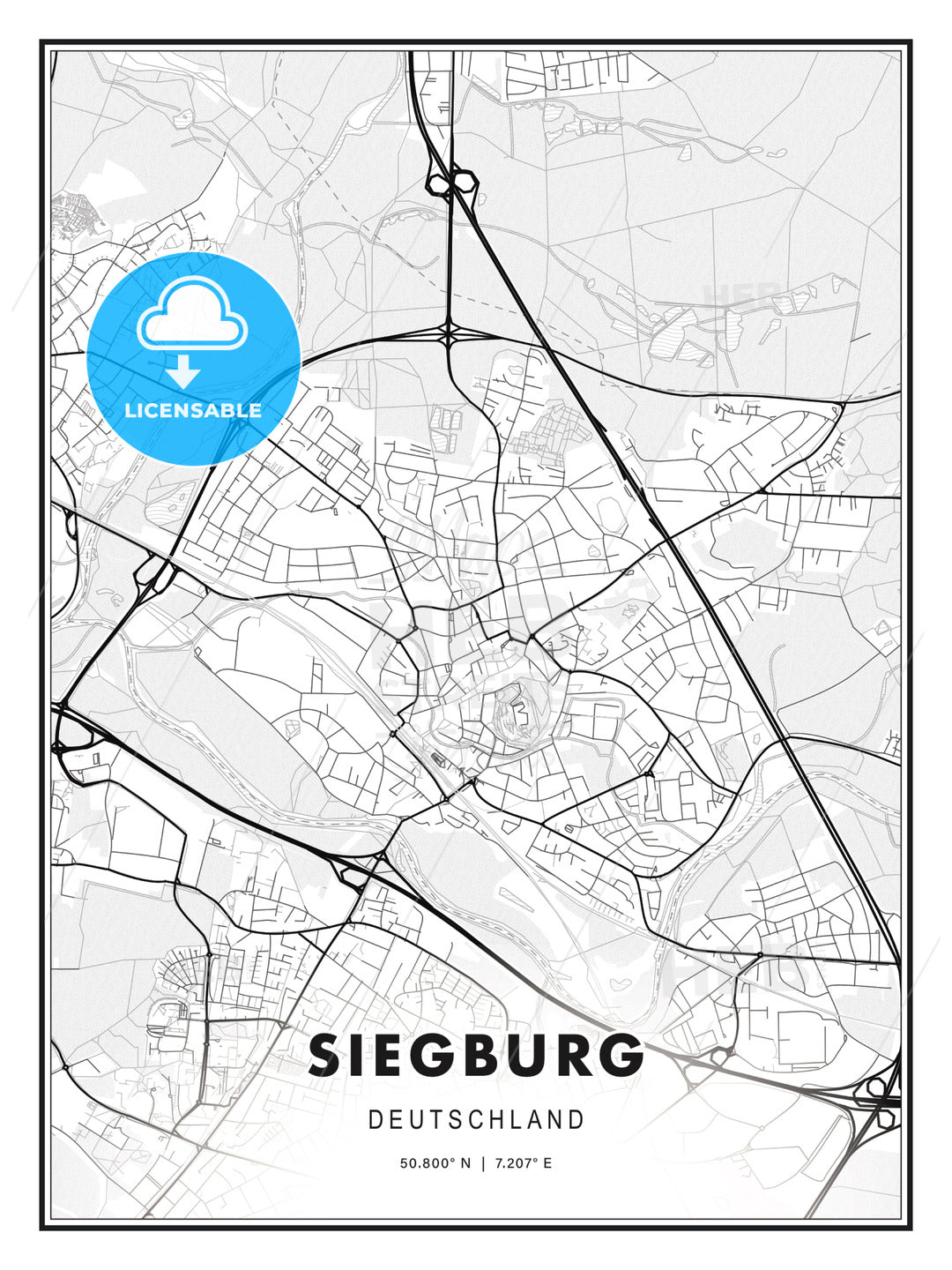 Siegburg, Germany, Modern Map Print Template in Various Formats ...