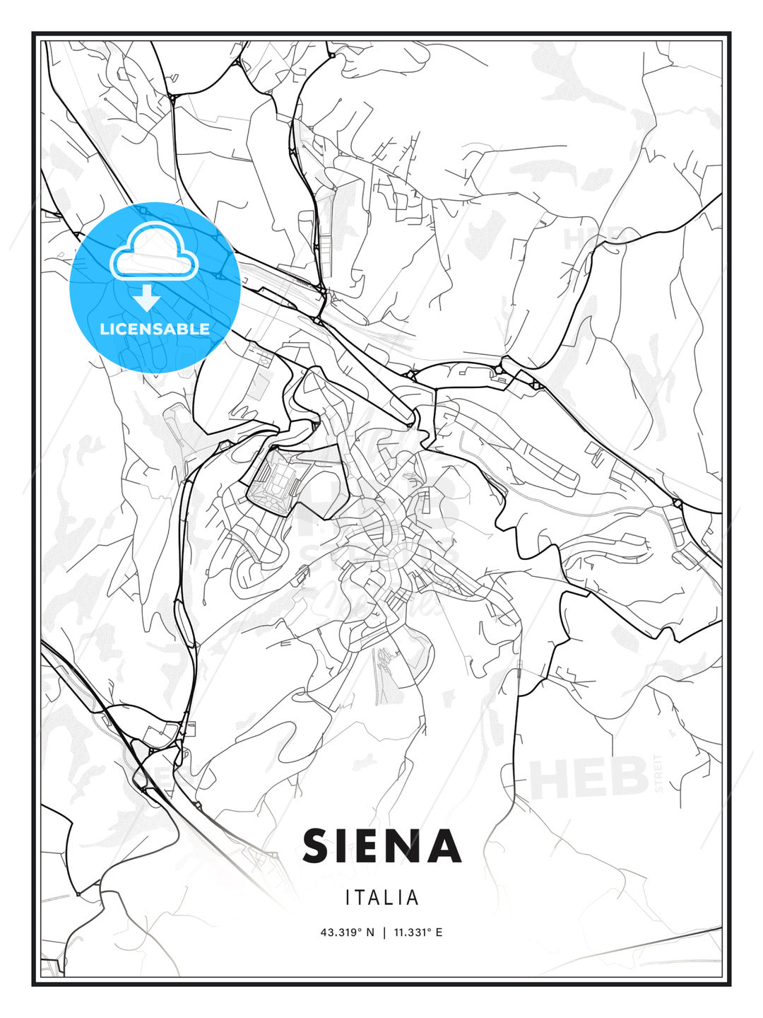 Siena, Italy, Modern Map Print Template in Various Formats - HEBSTREITS