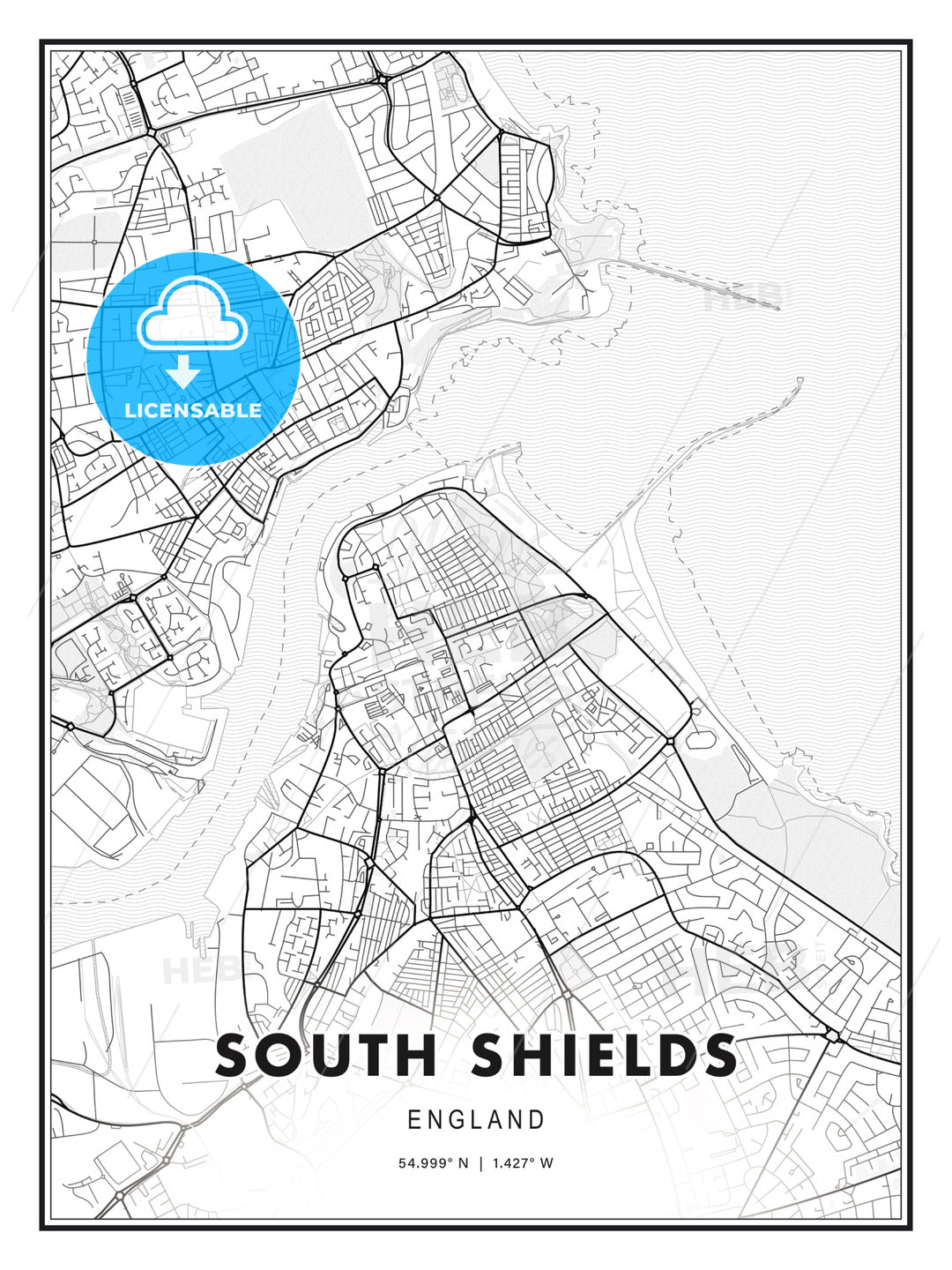 South Shields, England, Modern Map Print Template in Various Formats ...