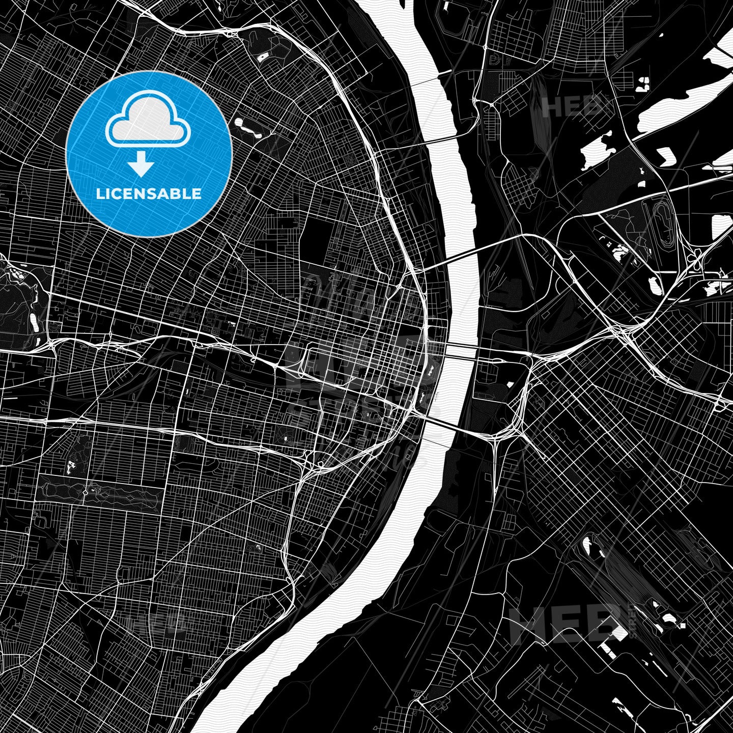 St. Louis, Missouri, United States, Pdf Vector Map Black And White ...