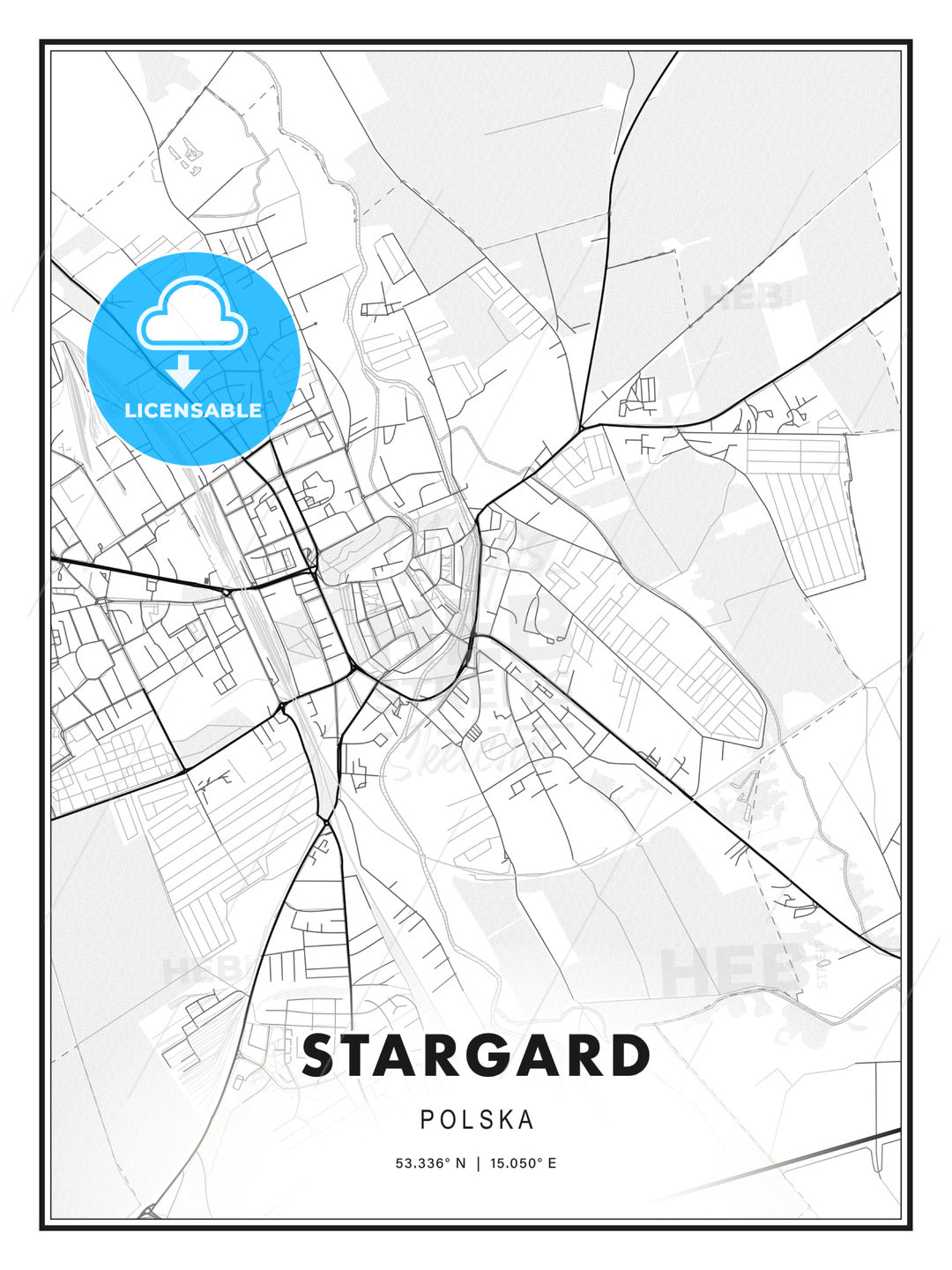 Stargard, Poland, Modern Map Print Template in Various Formats - HEBSTREITS