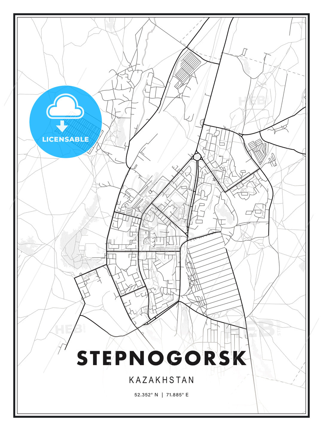 Stepnogorsk, Kazakhstan, Modern Map Print Template in Various Formats ...