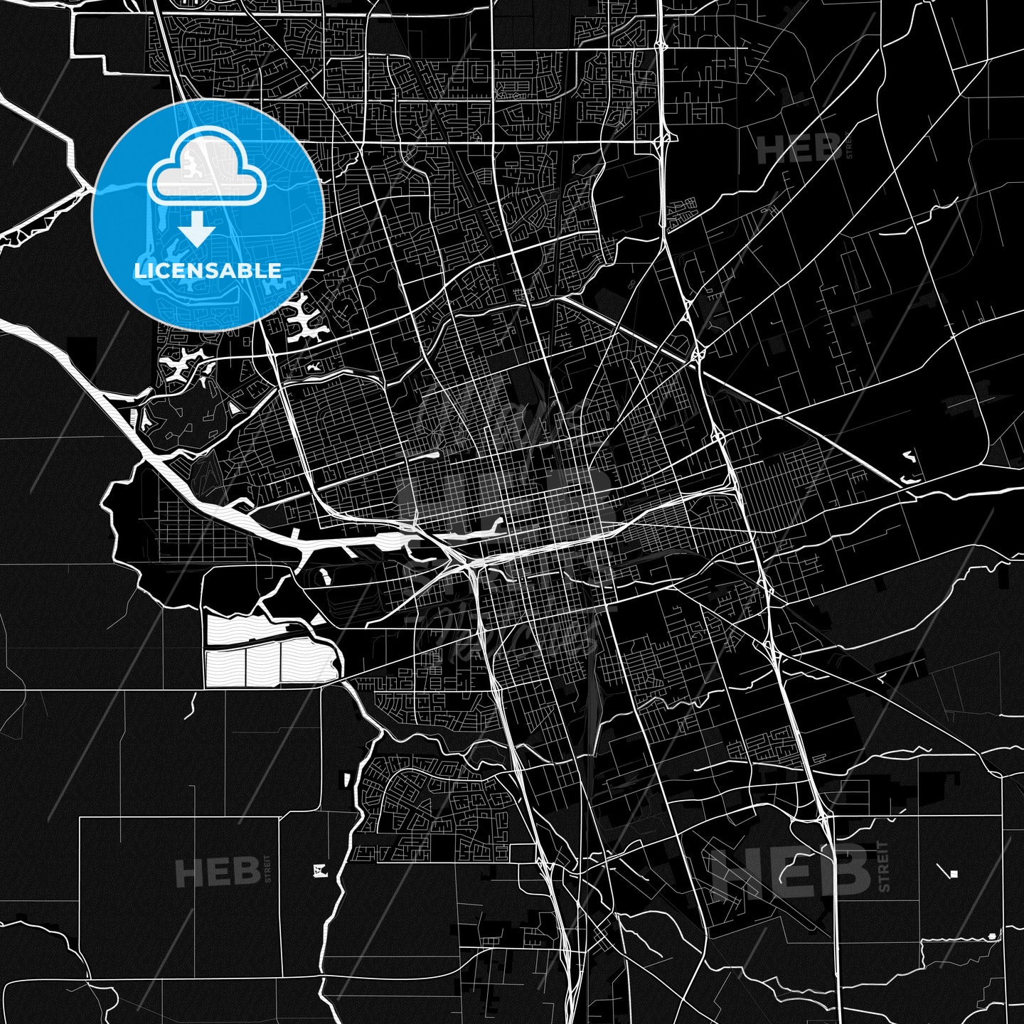 Stockton, California, United States, Pdf Vector Map Black And White ...