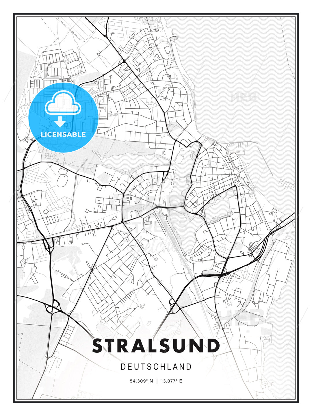 Stralsund, Germany, Modern Map Print Template in Various Formats ...