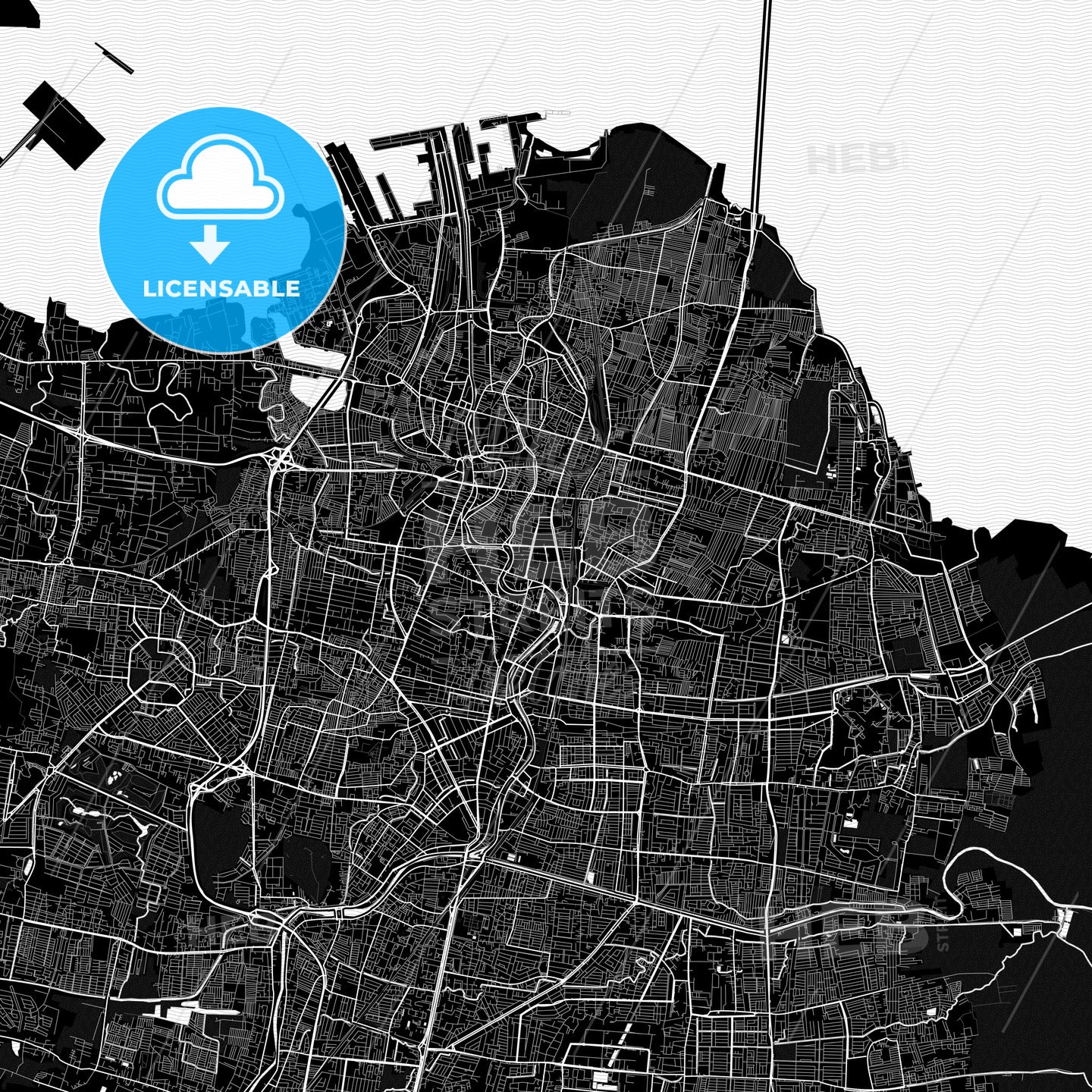 Surabaya, Indonesia Pdf Vector Map Black And White – HEBSTREITS
