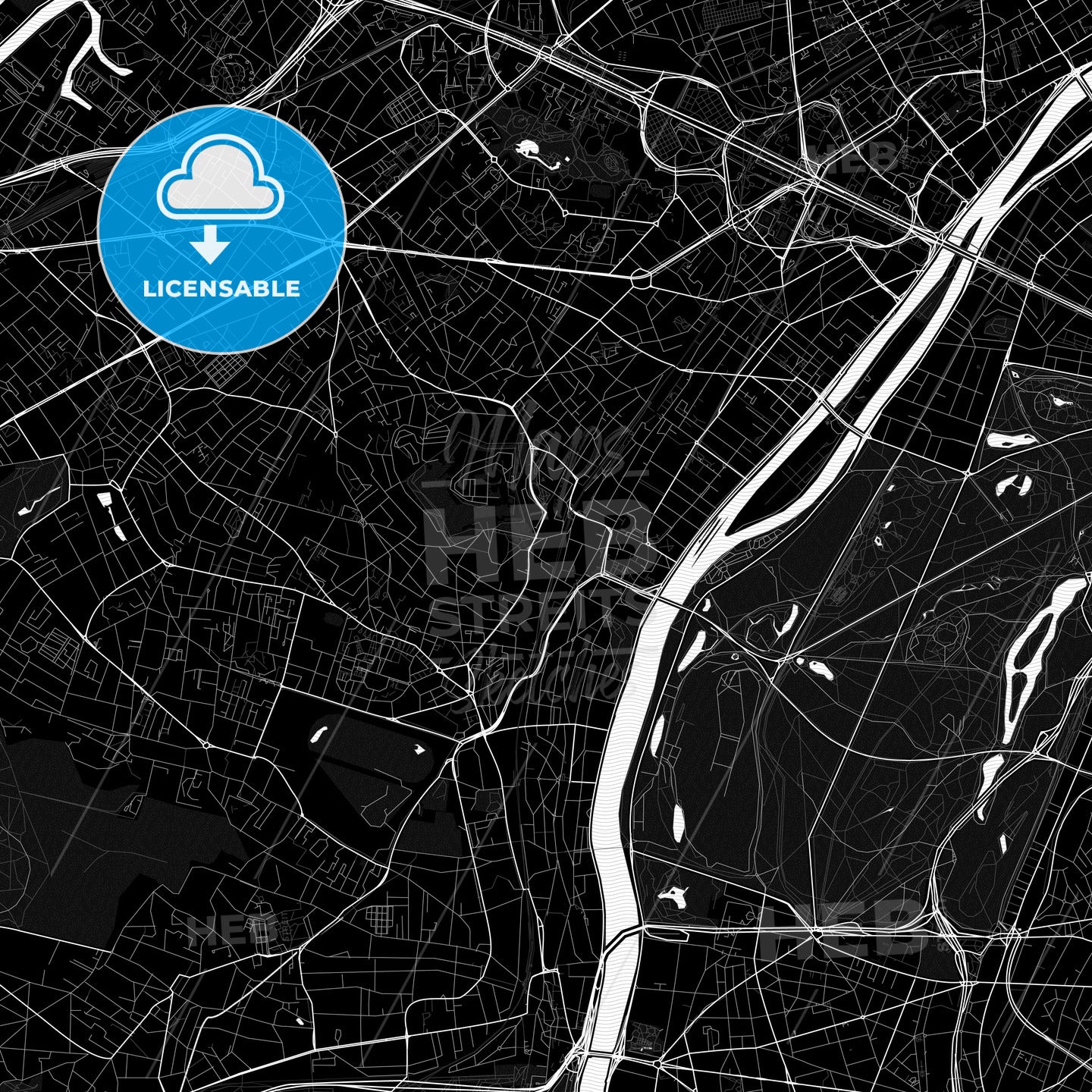 Suresnes, France PDF vector map black and white - HEBSTREITS