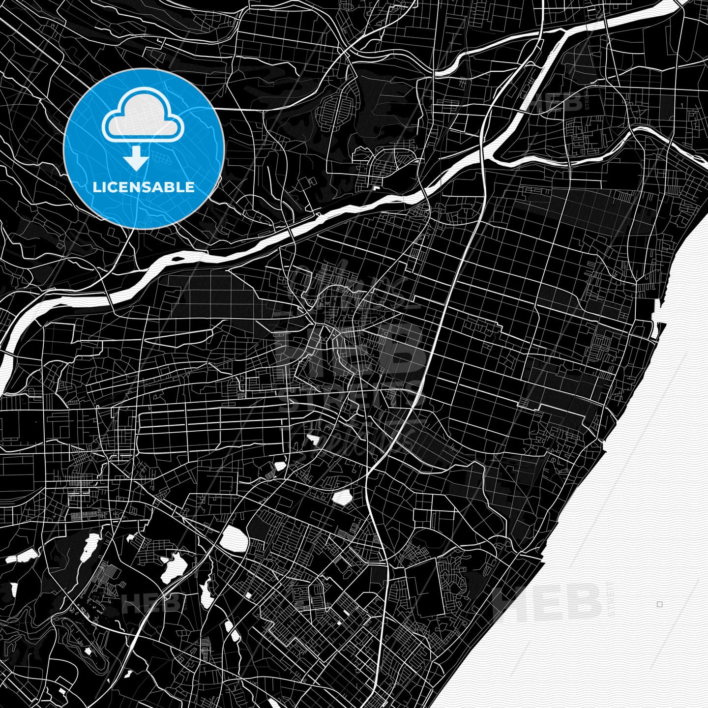 Suzuka, Japan PDF vector map black and white - HEBSTREITS