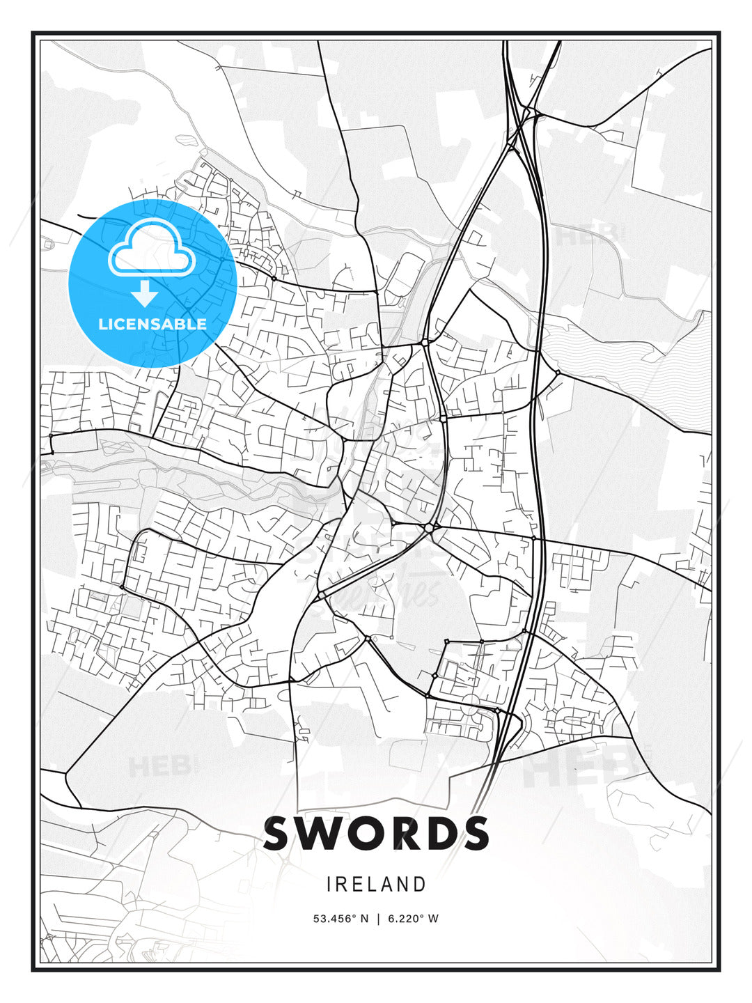 Swords, Ireland, Modern Map Print Template in Various Formats - HEBSTREITS