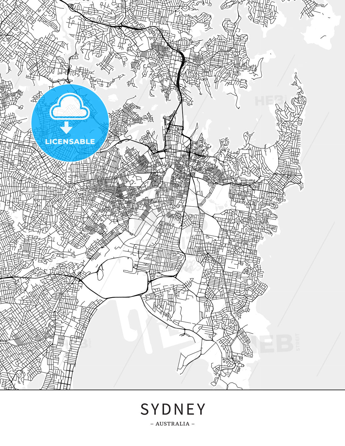 Sydney, Australia, Map Poster Borderless Print Template – HEBSTREITS