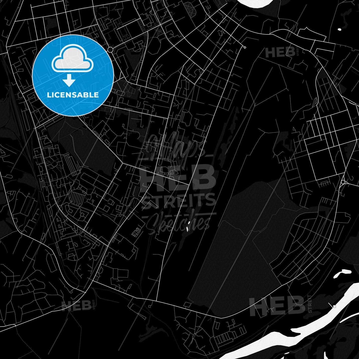 Syktyvkar, Russia PDF vector map black and white - HEBSTREITS