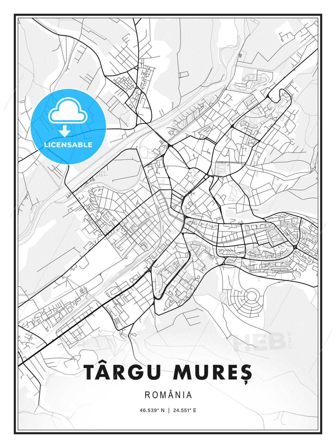 Târgu Mureș, Romania, Modern Map Print Template in Various Formats ...