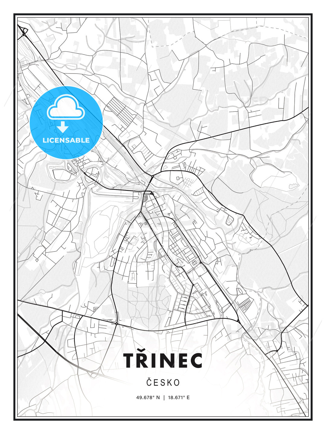 Třinec, Czechia, Modern Map Print Template in Various Formats - HEBSTREITS
