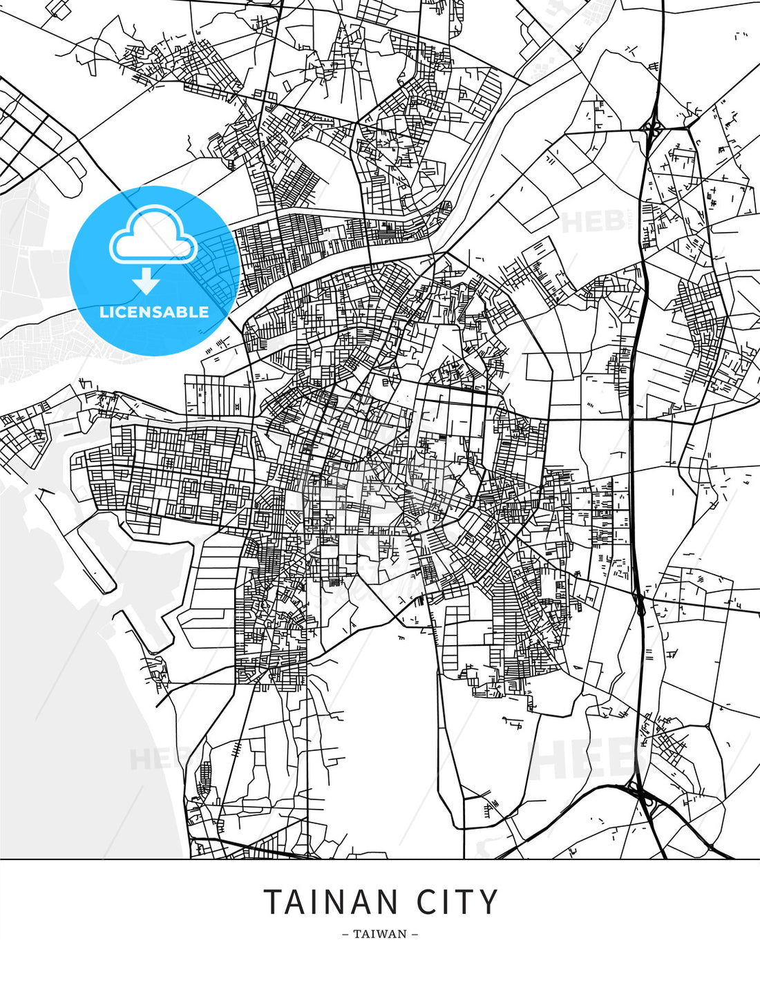 Tainan City, Taiwan, Map Poster Borderless Print Template – HEBSTREITS
