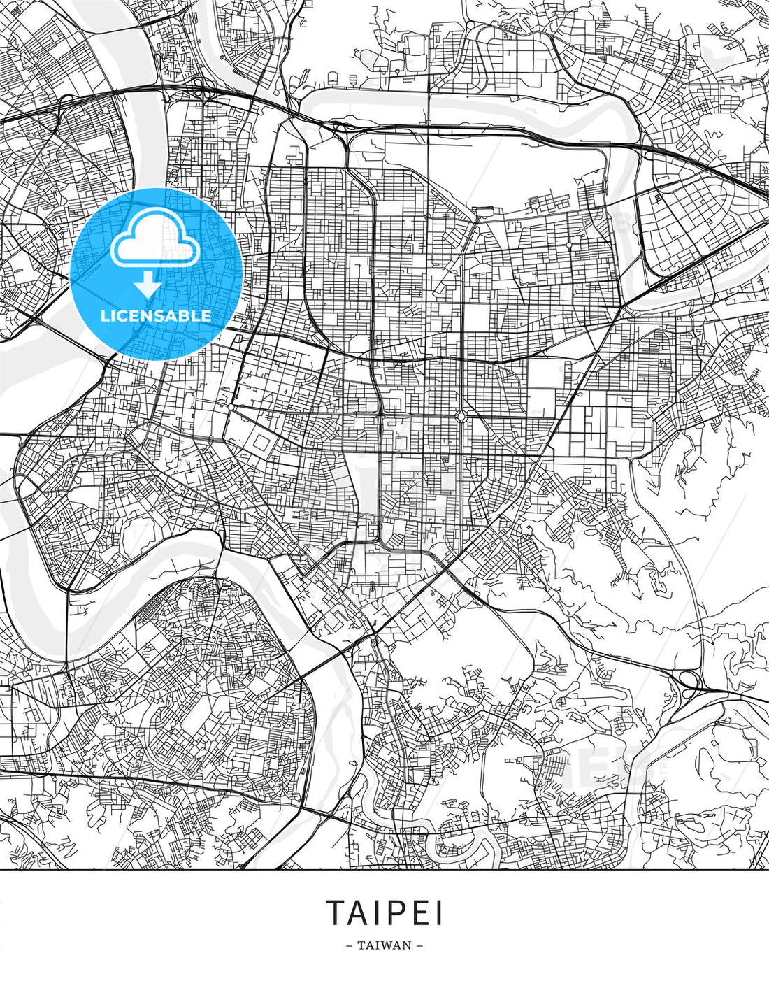 Taipei, Taiwan, Map Poster Borderless Print Template – HEBSTREITS