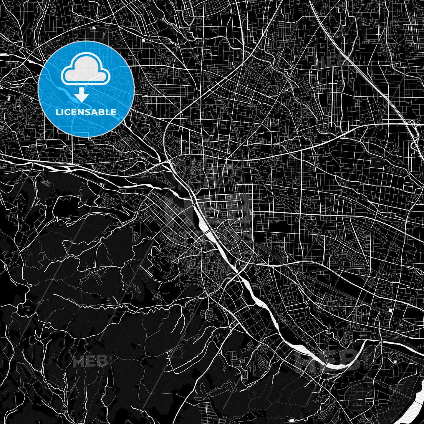 Takasaki, Japan Pdf Vector Map Black And White – HEBSTREITS