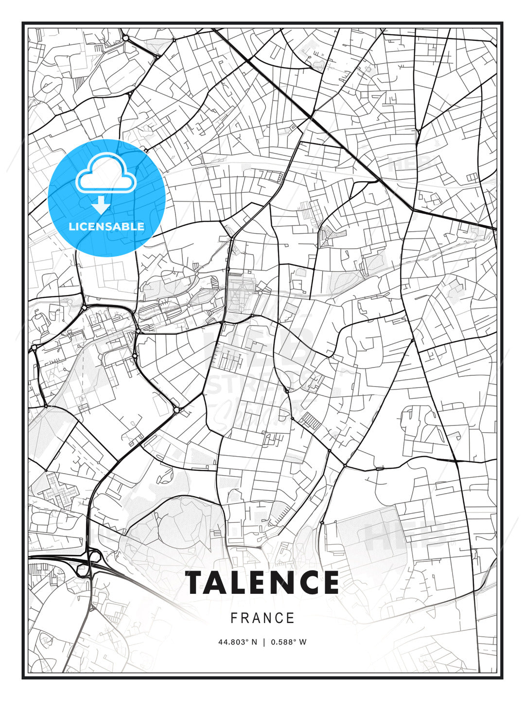 Talence, France, Modern Map Print Template in Various Formats - HEBSTREITS
