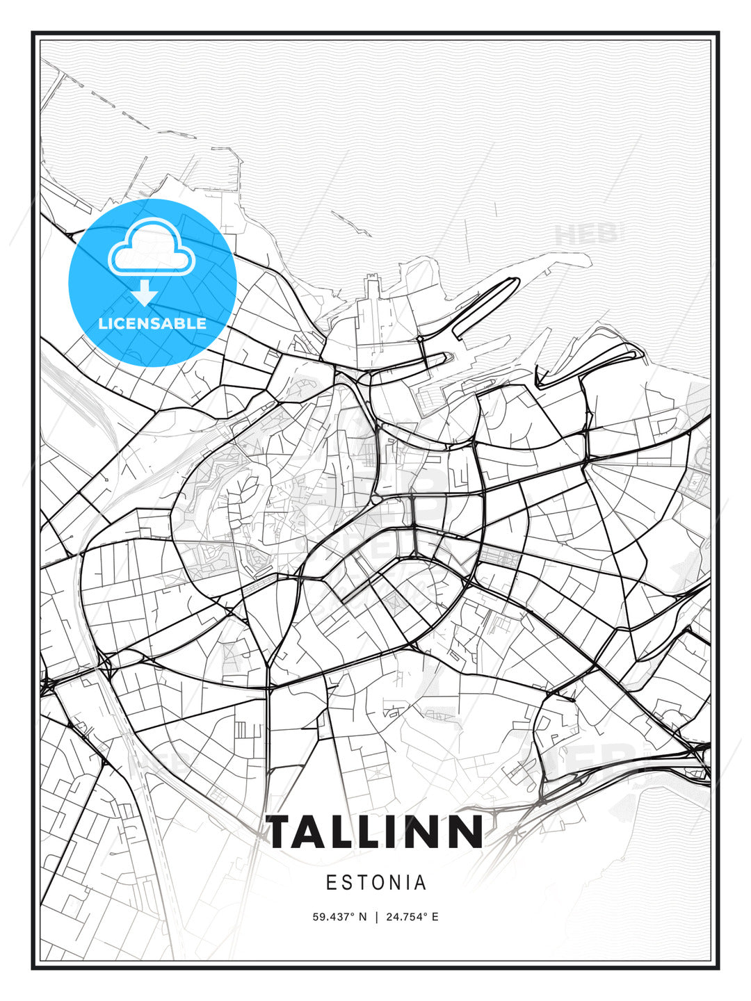 Tallinn, Estonia, Modern Map Print Template in Various Formats - HEBSTREITS
