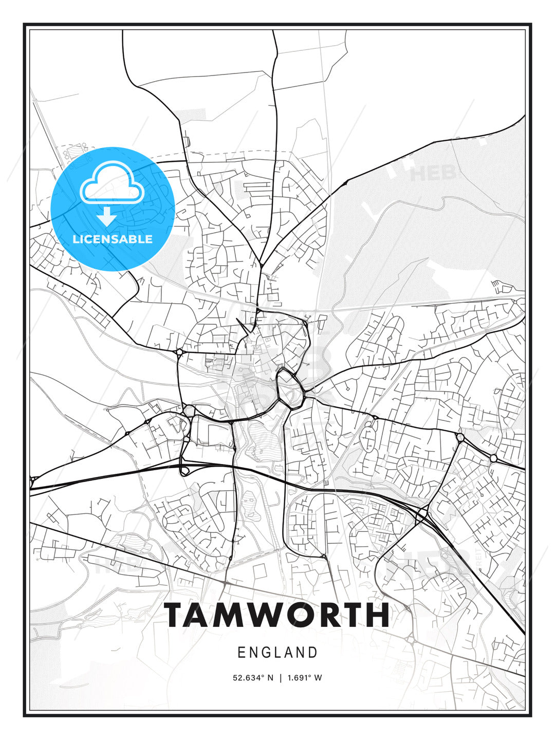 Tamworth, England, Modern Map Print Template in Various Formats ...