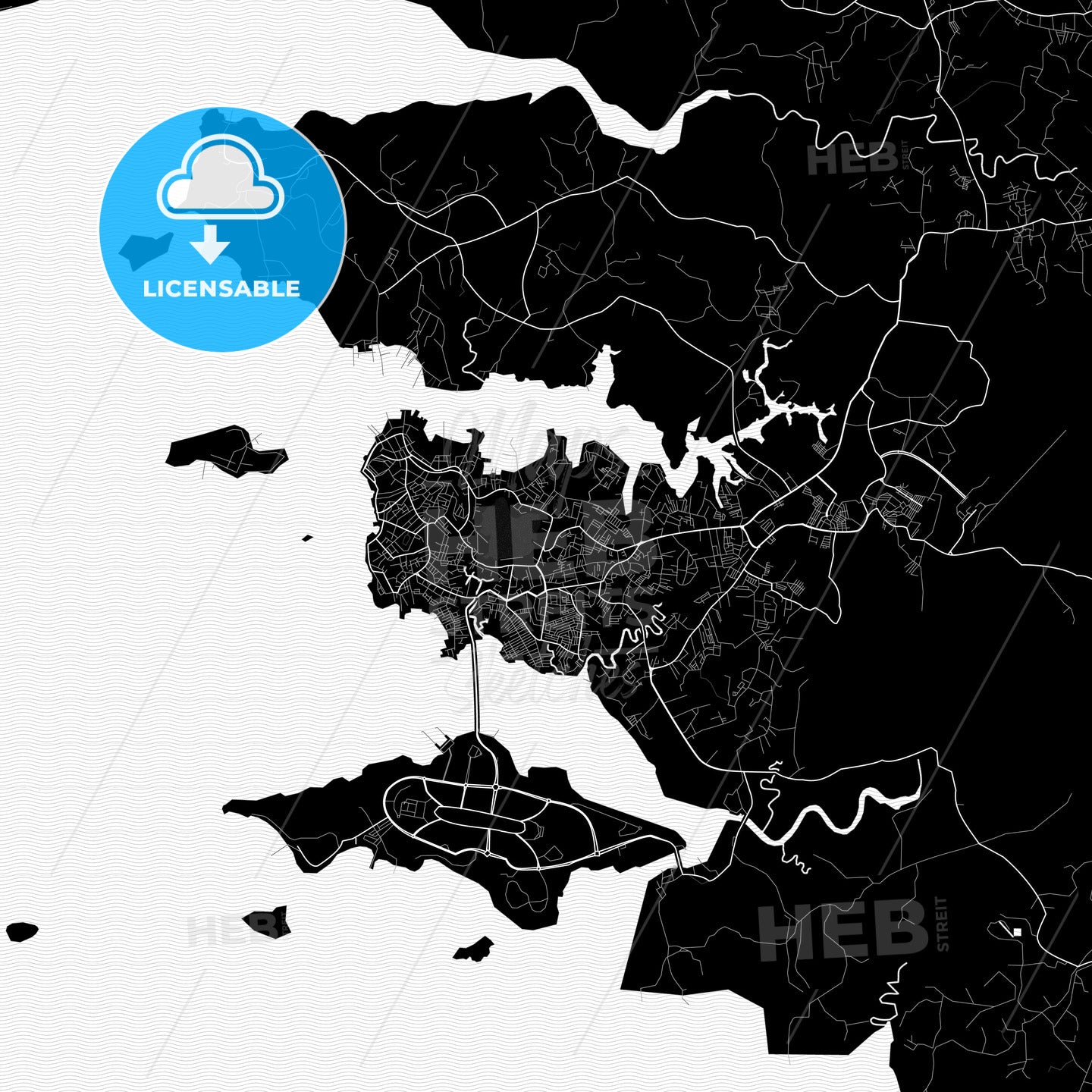 Tanjung Pinang, Indonesia Pdf Vector Map Black And White – HEBSTREITS