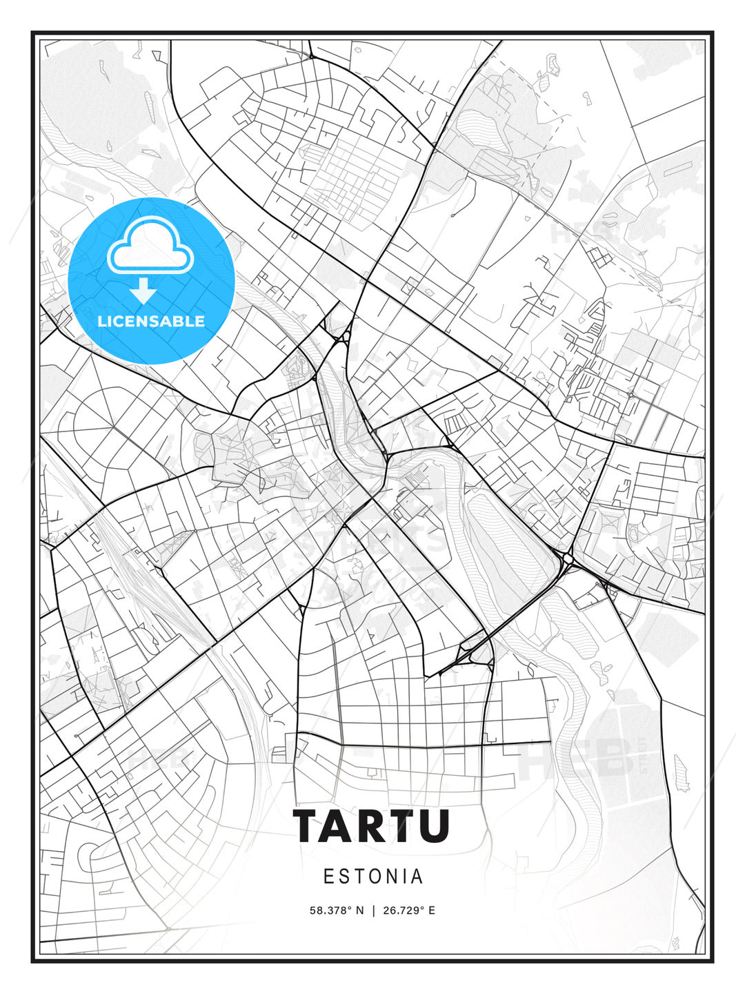 Tartu, Estonia, Modern Map Print Template in Various Formats - HEBSTREITS