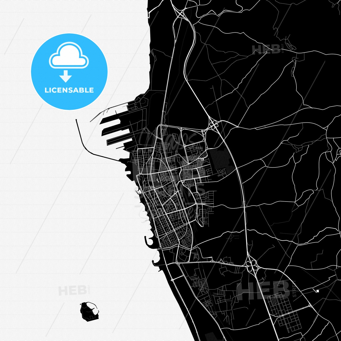 Tartus, Syria Pdf Vector Map Black And White – HEBSTREITS